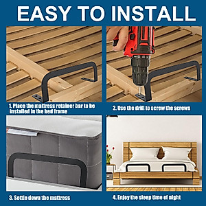 4PCS Mattress Retainer Bar for Adjustable Bed Keep Mattress Stopper from Sliding Slide Mattress Holder in Place Metal Mattress Stabilizers for Wooden Bed Frame