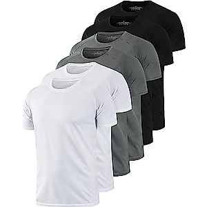 HOPLYNN 6 Pack Mesh Workout Shirts for Men Quick Dry Short Sleeve Athletic Dry Fit T-Shirt Moisture Wicking 2Black/2Gray/2White Medium