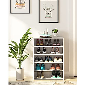 HAIOOU Shoe Rack, 5-Tier Stackable Wooden Shoes Rack Organizer Free Standing Shoe Storage Stand with One Movable Storage Shelf for 10-15 Pairs, Perfect for Entryway, Hallway, Closet - Modern White