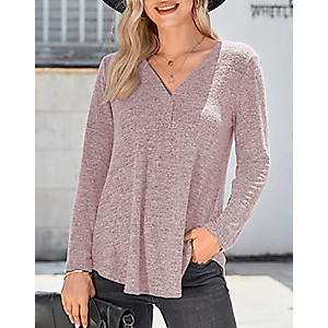 iGENJUN Long Sleeve Shirts for Women Shirts for Women V Neck Tunic Tops Casual Tops 2023 Fall,Pink,M