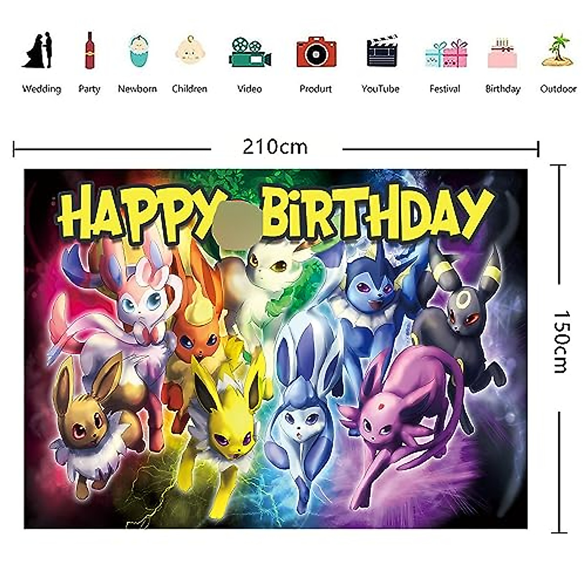 7X5FT Anime Backdrop Cartoon Animation Theme Background Happy Birthday Party Banners for Photoshoot Kids Baby Waterproof Tapestry Reusable Photography Party Supplies Decorations Studio Booth Props