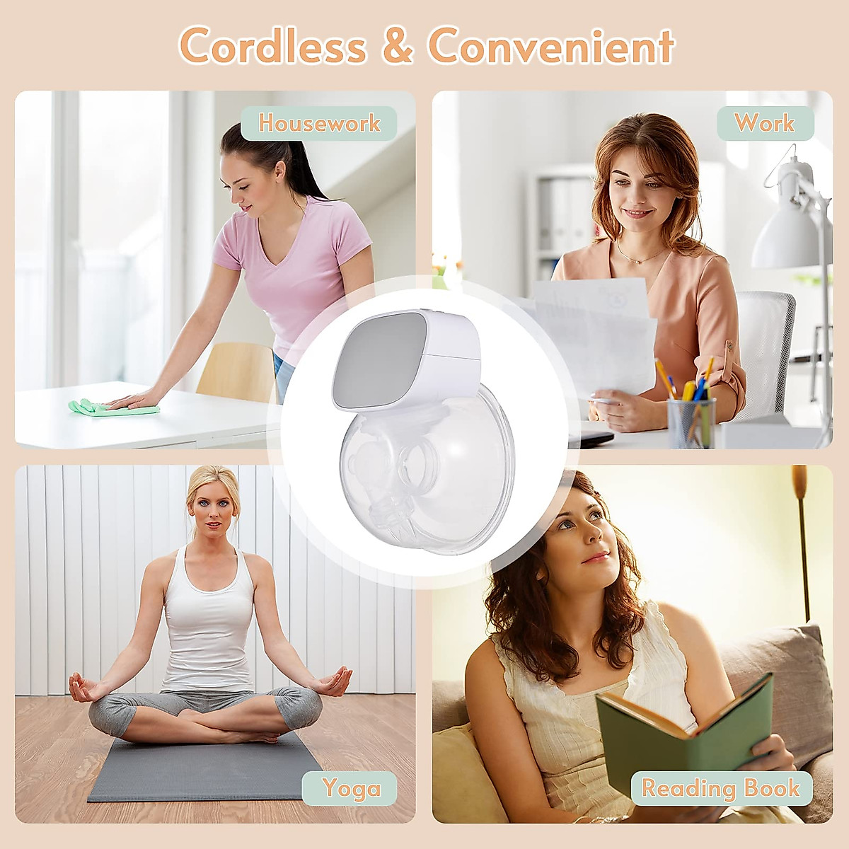 Putybudy S9 Double Wearable Electric Breast Pump, Low Noise/Invisible/Painless Hands Free, 2 Modes & 5 Levels Suction Adjustable & 180ml Collector, Portable for Mom Breastfeeding Anytime, 24MM/Gray