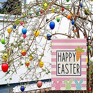 Happy Easter Bunny Garden Flag Double Sided Vertical Burlap 12×18 Inch Rabbit Outdoor Yard Farmhouse Decor DF020