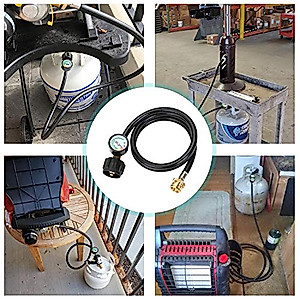STYDDI 1lb to 20lb Propane Adapter Hose with Gauge, 4-Foot Propane Hose Converter Kit 1 lb to 20 lb for Weber Q Grill, Mr. Heat Propane Heat, Blackstone 17" - 22" Griddle and More Portable Appliances