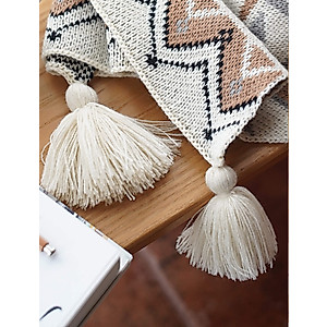 Brown Knitted Tassel Boho Soft Lightweight Vintage Tan Throw Blanket for Sofa Couch Bed and Living Room- All Seasons (50x70 Inch)