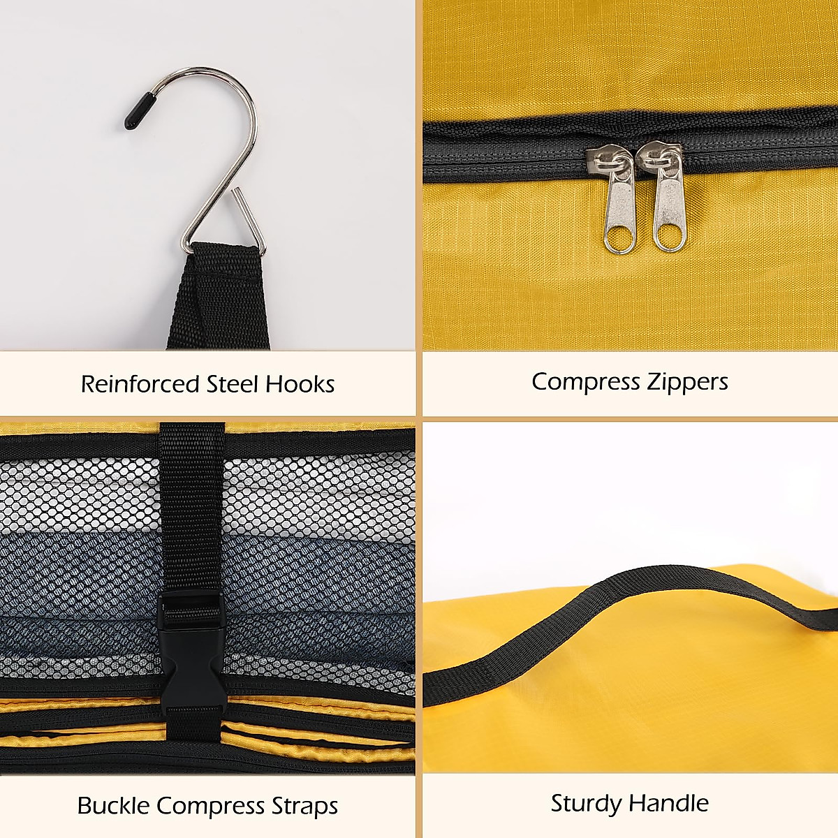 Surblue Hanging Shelves Travel Compression Packing Cube for Carry-on Luggage Suitcase Collapsible Transformable Garment Closet Organizers Large Capacity, Yellow, XL