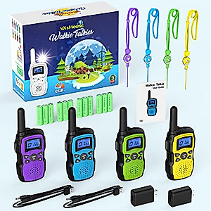 Wishouse Walkie Talkies for Kids Adults Rechargeable Long Range 4 Pack with 2 USB Chargers 12 Batteries,Family Walky Talky,Outdoor Camping Games Indoor Toys Birthday Xmas Gift for Boys Girls Children