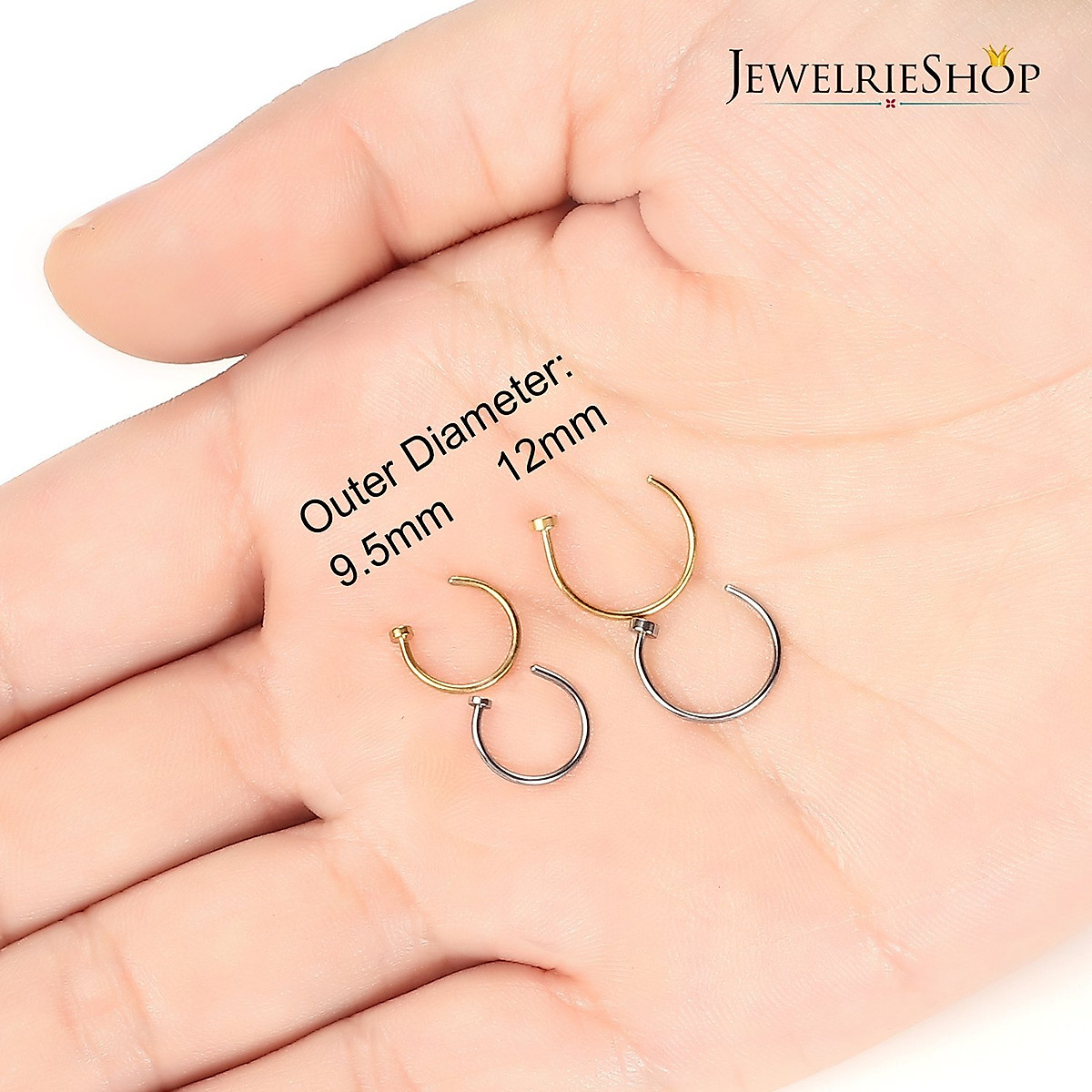 JEWELRIESHOP Nose Rings Hoop 20G Stainless Steel Nose Piercing Jewelry Fake Lip Hoop Rings for Women Men (2pcs,8mm,Steel,Gold Tone)