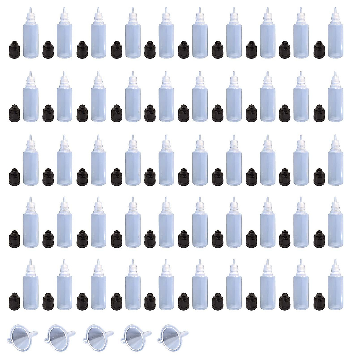 Auto-plaza 50X LDPE Plastic Thin Tip Dropper Bottles 15ml Small Empty Squeeze Dropper Bottles, Included 5x Mini Funnel Set