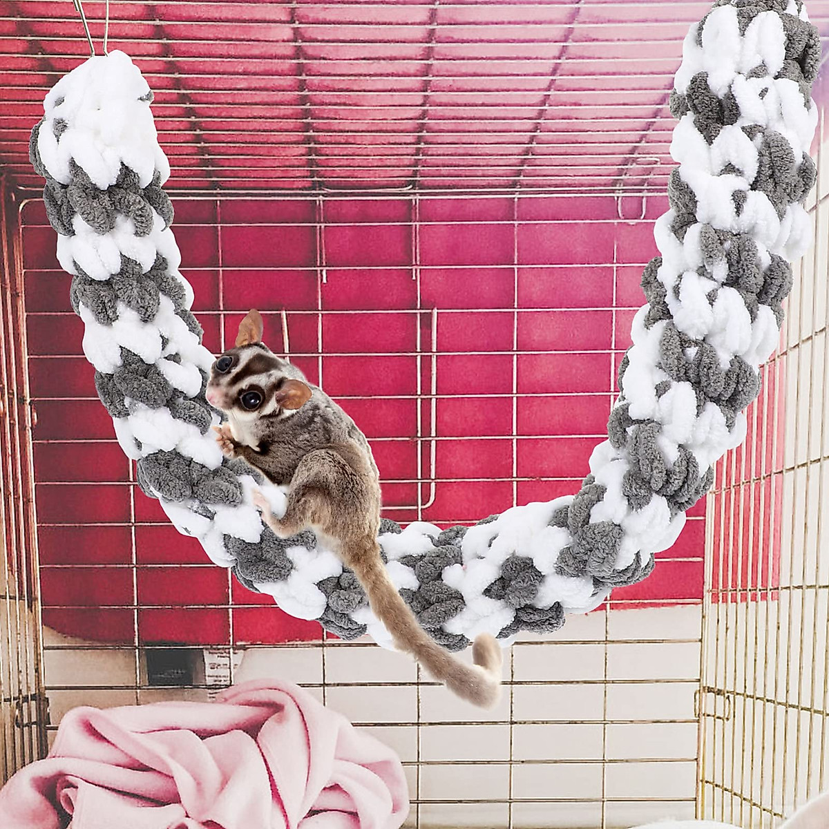 Alipis Hamster Toys Ferret Toys Bird Toy Handmade Sugar Glider Toys Pet Hamster Cotton Rope Toy Climbing Perch Cage Accessory Toy Rat Climbing Ladder Toys Hamster Toy Hamster Toys Ferret Toys