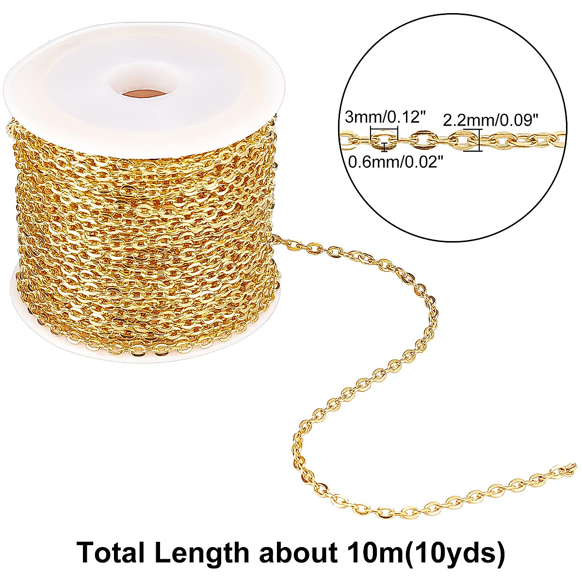 Pandahall 32 ft Necklace Chains Golden Iron Cross Chains Link Cable O-Shaped Chain for Necklace Jewelry Accessories DIY Making-3x2.2x0.6mm