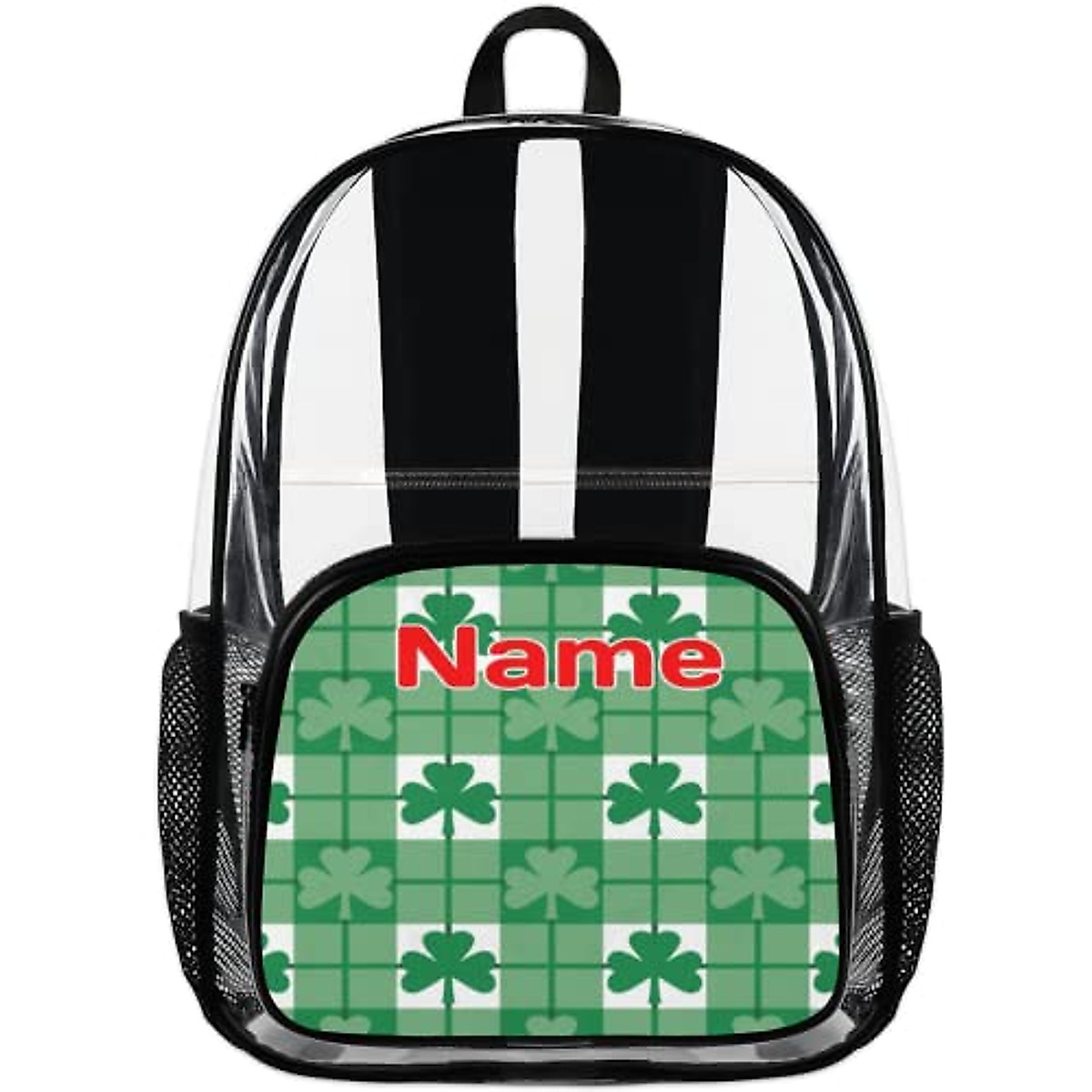 Herdesigns St Patricks Da Personalized Clear Backpack Plaid Lucky Clover Green Shamrocks Custom Large Clear Backpack Heavy Duty PVC Transparent Backpack with Reinforced Strap See Through Backpacks