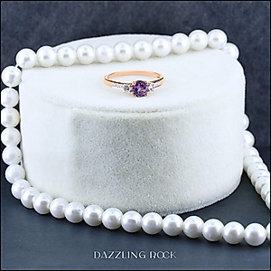Dazzlingrock Collection 6 MM Round Amethyst,White Sapphire & Diamond Engagement Ring in 10K Rose Gold, Size 7
