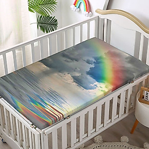 Rainbow Themed Fitted Crib Sheet,Standard Crib Mattress Fitted Sheet Toddler Bed Mattress Sheets-Baby Sheet for Boys Girls,28“ x52“,Pale Grey Multicolor