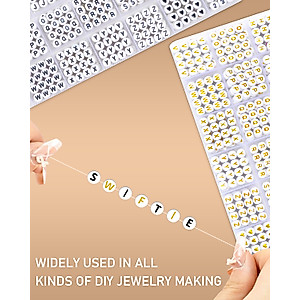 L'EclatDina 2 Box Set Letter Beads, Alphabet Beads for Bracelets, 1900+ PCS Round Number & Heart Beads, 5m Elastic String Jewelry Making Kit, Ideal for Friendship Bracelets (Black+Gold)