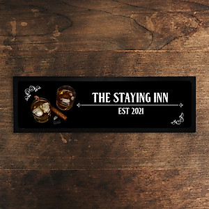 Personalized Bar Runner Mat - Novelty Beer Gifts for Home Bars - Whiskey Cigar