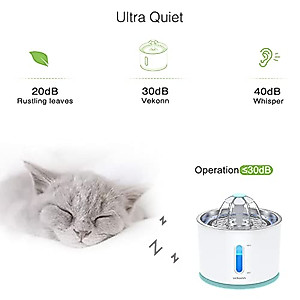 Vekonn Pet Water Fountain Stainless Steel Top for Small Dog and Cat with LED Light and Water Level Window (Green)