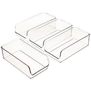 iDesign Linus Plastic Fridge and Freezer Storage Organizer Bin, Clear Container for Food, Drinks, Produce Organization, BPA-Free , 11" x 5.5" x 3.5", Set of 2, Clear