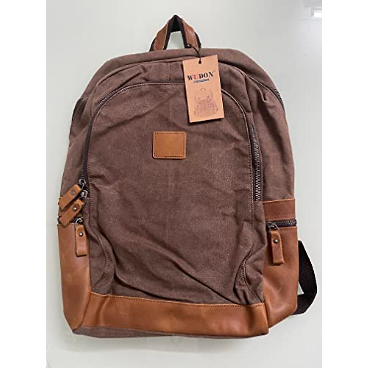 WUDON Canvas Leather Backpack for Women - Casual Style Shoulder Rucksack for Daypack Vintage Backpacks