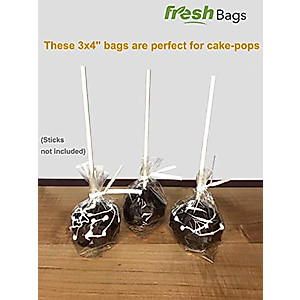 100 Clear Treat & Favor Bags | Ties Included | Great For Cake Pops, Candy, Gifts, Wedding or Party Favors | Food Safe Plastic | Stronger Than Cellophane | 1.5 Mils Thickness | 3" x 4"