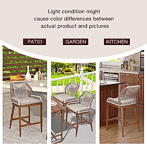 Counter Height Bar Stools Set of 2, 24.8" H Rattan Bar Stools, Home Back Dining Chair, Modern Patio Bar Stools with Backrest and Arm, Comfortable Simple and Beautiful Counter Chair