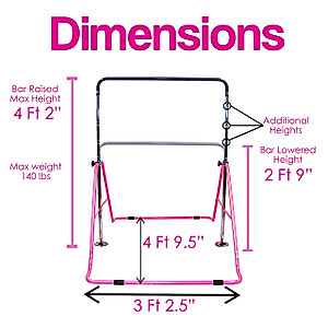 Upper Midland Products Gymnastic Bar for Girls, Adjustable Gymnastics Equipment for Home for Kids Training (Pink)