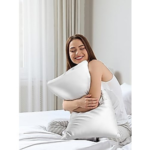 Lacette Silk Pillowcase for Hair and Skin 2 Pack, 22Momme 100% Mulberry Silk & Natural Wood Pulp Fiber Grade 6A Dual-Sided Silk Pillow Cases, Silk Pillow Cover with Zipper (Standard 20"x26",White)