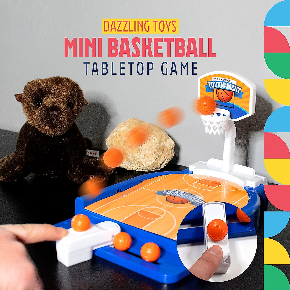 Dazzling Toys Kids Indoor Basketball - Mini Tabletop Finger Flick Games for Toddler, Desk Game Toys, Small Table Sports Machine Toy, Tiny Basketballs & Hoop for Home, Kid Basket Ball Room Arcade