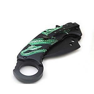 Snake Eye Tactical Everyday Carry Karambit Dragon Etched Ultra Smooth One Hand Opening Folding Pocket Knife - Ideal for Recreational Work Hiking Camping (BGN)