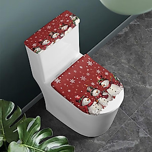 Zanxiantu Christmas Toilet Lid Cover Soft Absorbent Toilet Tank Lid Cover for Bathroom Decor Toilet Lid Seat Cover Set Snowman Washable Spandex Toilet Protector Cover