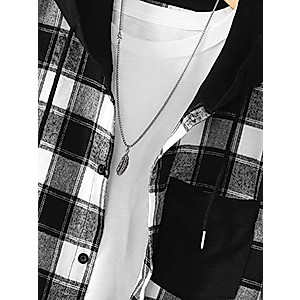 Verdusa Men's Button Up Shirts Short Sleeve Drawstring Hoodie Top Black Medium