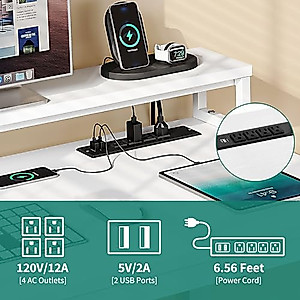 YITAHOME L Shaped Desk with Power Outlets & LED Lights & File Cabinet, 55" Corner Computer Desk with 3 Drawers and 2 Storage Shelves, Home Office Desk with Monitor Stand, White