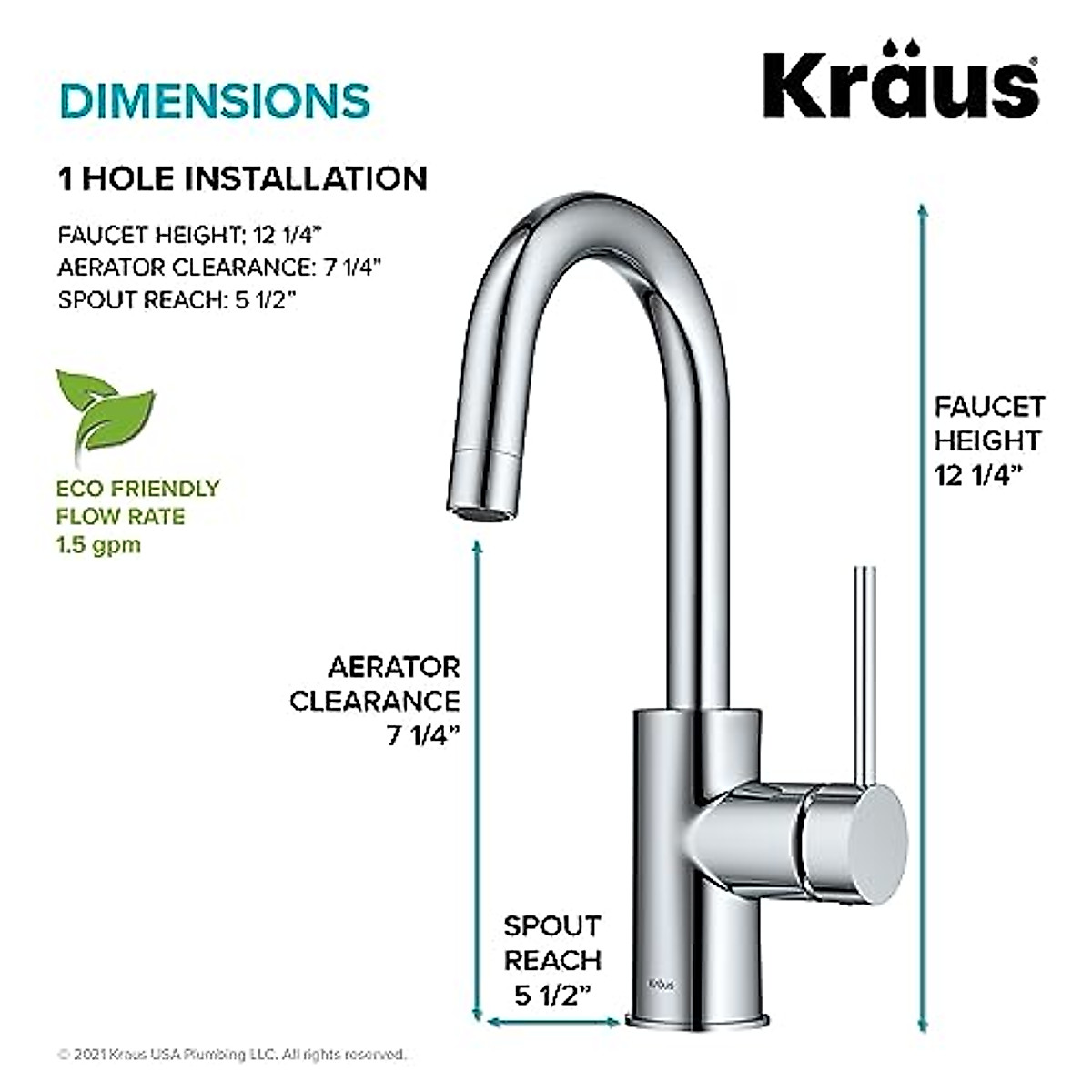 KRAUS Oletto Single Handle Kitchen Bar Faucet in Chrome Finish, KPF-2600CH