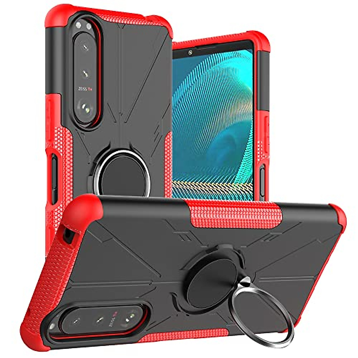 LiuShan Compatible with Sony Xperia 5 III case,360° Rotation Ring Holder KickstandMilitary Grade Shockproof Cover for Sony Xperia 5 III Smartphone（Not Applicable Sony Xperia 1,Red