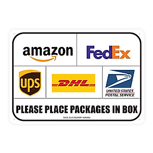 Sicol Plus Package Delivery Sign, Please Place Packages in a Box Delivery Sign, Delivery Instructions Sign UPS, FedEx, Amazon Sign Rust Free Aluminum 0.5mm (Pack of 01) 10 X 7 Inches