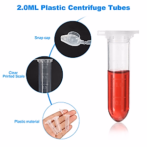 PATIKIL 2.0ML Plastic Centrifuge Tubes, 250 Pcs Microcentrifuge Tubes with Snap Cap and Graduated Marks for Sample Storage, Clear