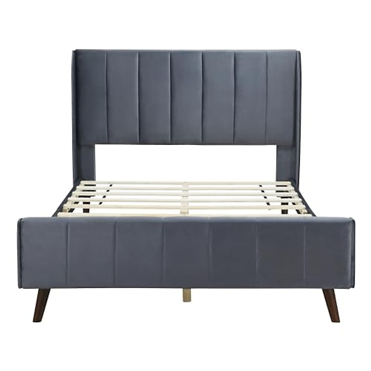 WADRI Modern Full Size Upholstered Platform Bed with Headboard and Footboard, Velvet Upholstered Bed with Wood Slats Support for Kids Teens Boys Girls Bedroom, Easy Assembly (Gray + Upholstered-6)