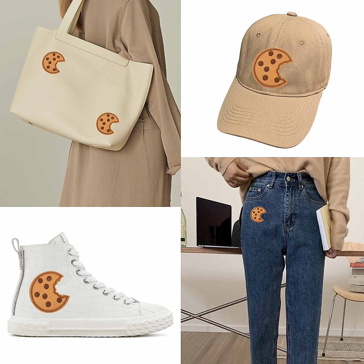 Jdesun 20pcs Cookie Embroidered Patches Chocolate Chip Cookie Iron on Patches Cute Embroidery Applique Sew on Patch for Clothes Hat Pants Shoes Sewing Craft Decoration