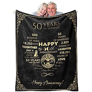 50th Anniversary Blanket Gifts,50th Golden Wedding Anniversary Couple Gifts for Husband Wife 50th Anniversary Decorations Valentine Wedding Romantic Throw Blanket 60"X 50"