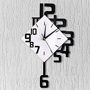 The Geeky Days Large Numbers Pendulum Clock Black and White Modern Design Irregular Numerals Decorative Fashion Silent Quartz Wall Watch with Swinging Number