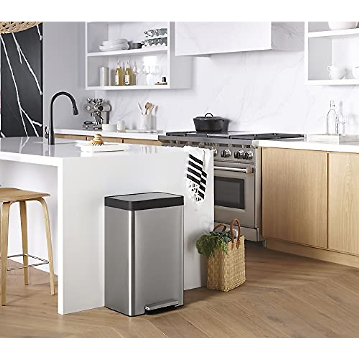 Kohler 13 Gallon Hands-Free Kitchen Step, Trash Can with Foot Pedal, Quiet-Close Lid, Stainless Steel