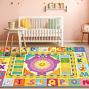 Vmterliya Educational ABC Kids Rug, TPR Nonslip Toddler Baby Child Learning Carpet Rug Playmat with Season, Month, Week and Animal for Classroom Playroom Bedroom