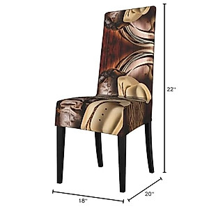 BROLEO Cowboy Black Hat Western Boots Picture Elastic Polyester Ammonia Dining Chair Cover - Protection Cover for Dining Chair Removable