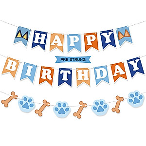 Stcomart Pre-Strung Blue Dog Happy Birthday Banner - No DIY Required, 6ft Multi-Color Letters for Kid Boy and Girl Blue Dog Happy Birthday Party Supplies