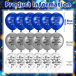 Seenelling 80 Pcs Thank You for All You Do, We Appreciate You Balloons Thank You Balloons for Customer Service Week Pastor Employee Appreciation Xmas Party(Blue, Silvery, Transparent Silver)