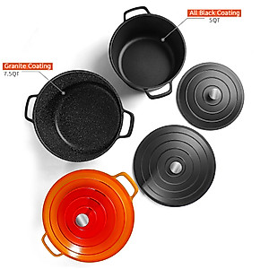 Dutch Oven Pot with Lid(7.5QT, 11"), Non-Stick Dutch Oven for Bread Baking, German 3C+ Ceramic Coating for No Chemical Cooking, Cast Aluminum & Oven Safe & Dishwasher Safe(Orange)