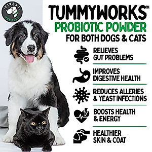 TummyWorks Probiotic Powder for Dogs & Cats. Relieves Diarrhea, Upset Stomach, Gas, Constipation & Bad Breath, Itching, Allergies & Yeast Infections. Added Digestive Enzymes & Prebiotics. Made in USA