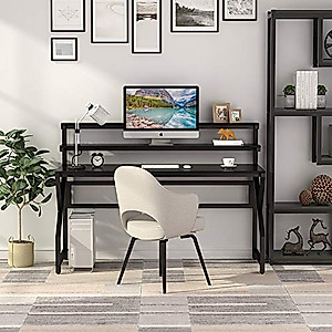 Tribesigns Office Desk with Monitor Stand, 55 Inch Large Modern Computer Desk Gaming Table Studying Writing Desk Workstation with Hutch for Office & Home Office, Black