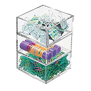 mDesign Plastic Square Desk Organizer Tray for Home Office, Drawers, Desktop, Holder for Pens, Paper Clips, Office Supply Accessory - Lumiere Collection - 6 Pack - Clear