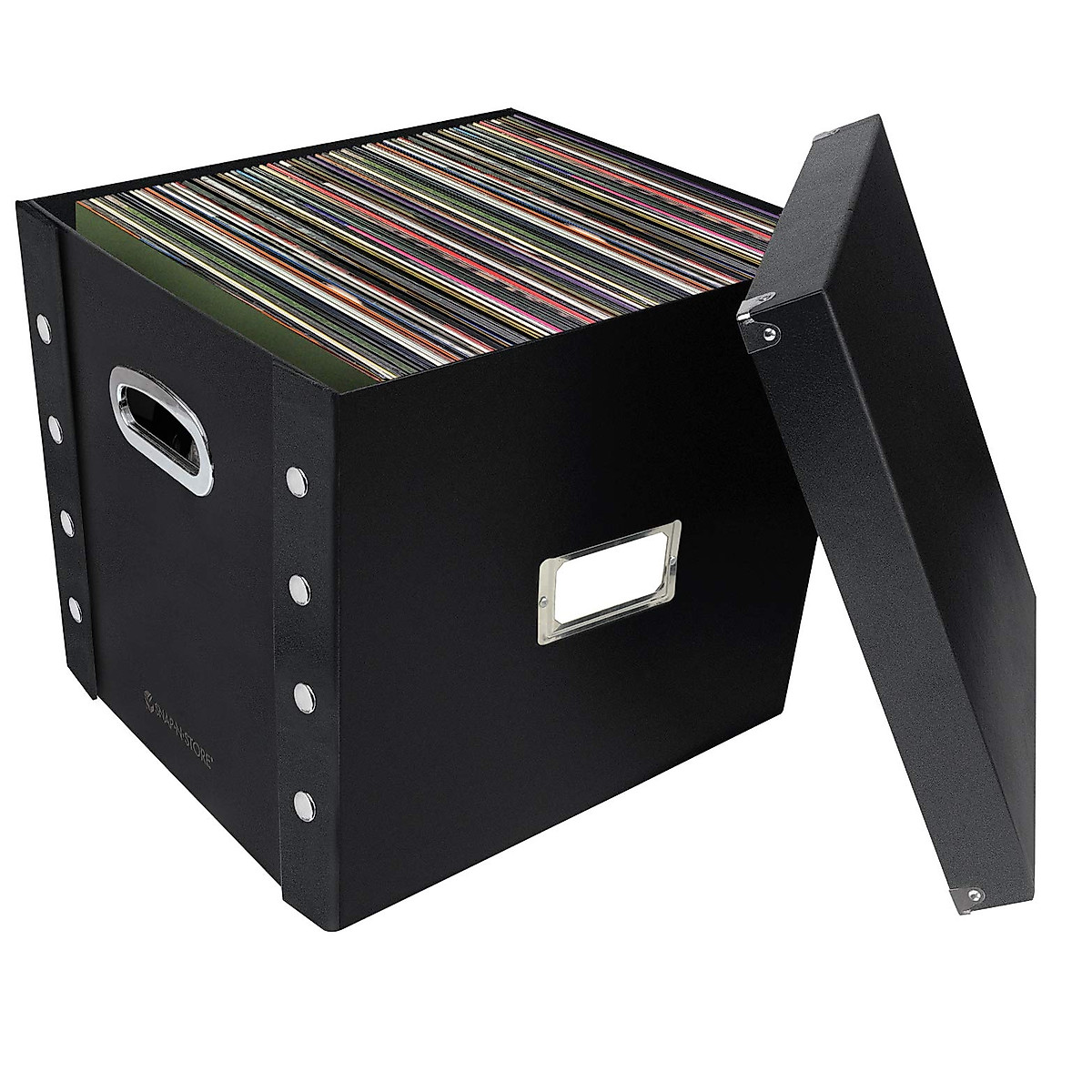 Vinyl Record Storage Box - 12" - 1 Pack- Crate Holds up to 75 Vinyl Albums - Black